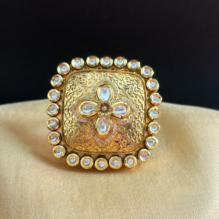 Polki Oxidised Polish Ring – Ruhani By Tanu